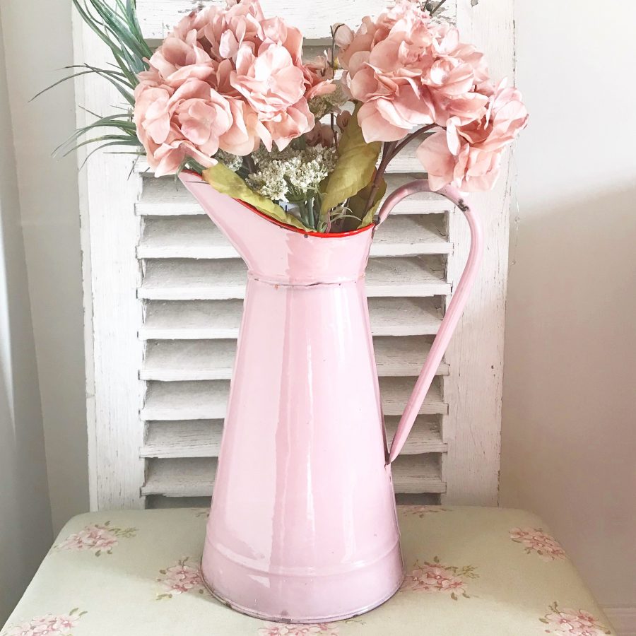 Beautiful pink vintage French enamel jug
